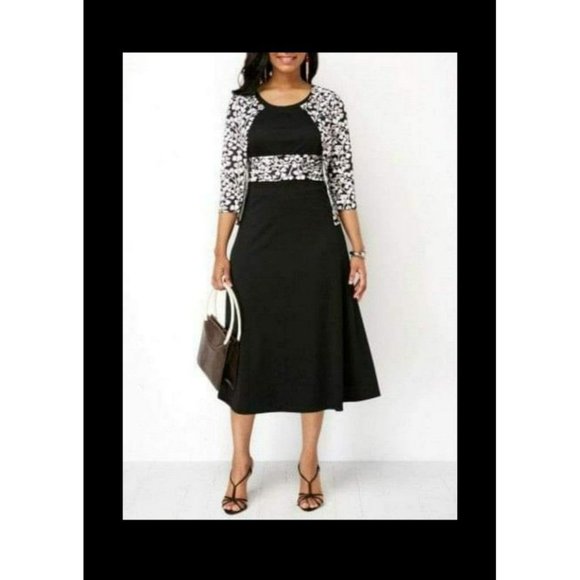 Rotita | Dresses | Elegant 2pc Black White Dress Shrug Size Xl Church ...